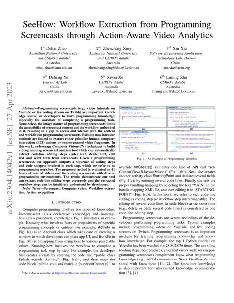 Pdf Seehow Workflow Extraction From Programming Screencasts Through Action Aware Video Analytics