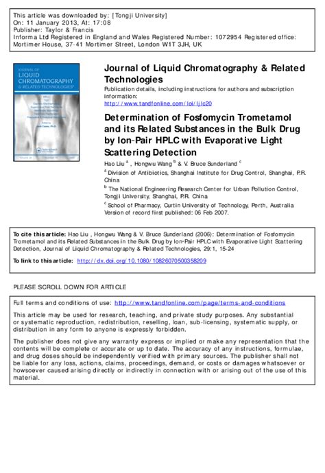 Pdf Journal Of Liquid Chromatography And Related Technologies Determination Of Fosfomycin