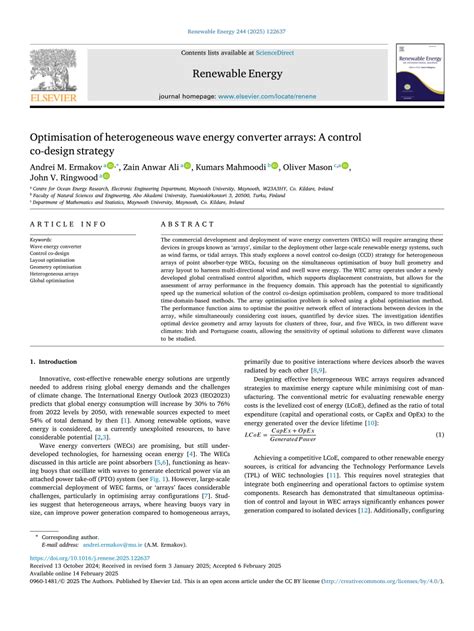 Pdf Optimization Of Heterogeneous Wave Energy Converter Arrays A Control Co Design Strategy