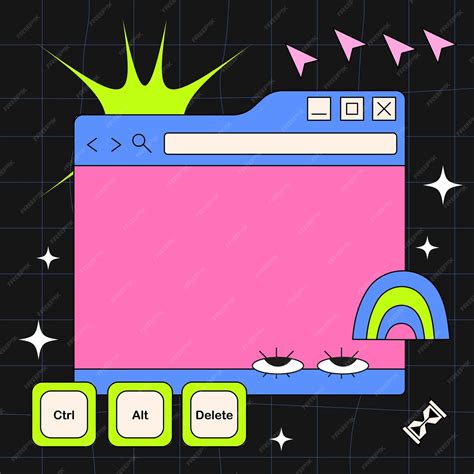 Y2k 스타일의 Pc 창 밝은 색상으로 오래 된 컴퓨터의 레트로 인터페이스 Copyspace 템플릿입니다 프리미엄 벡터