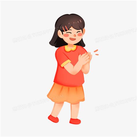 手绘卡通鼓掌的小女孩免抠png图片素材下载 鼓掌png 熊猫办公