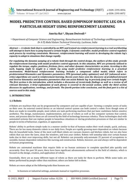 MODEL PREDICTIVE CONTROL BASED JUMPINGOF ROBOTIC LEG ON A PARTICULAR ...