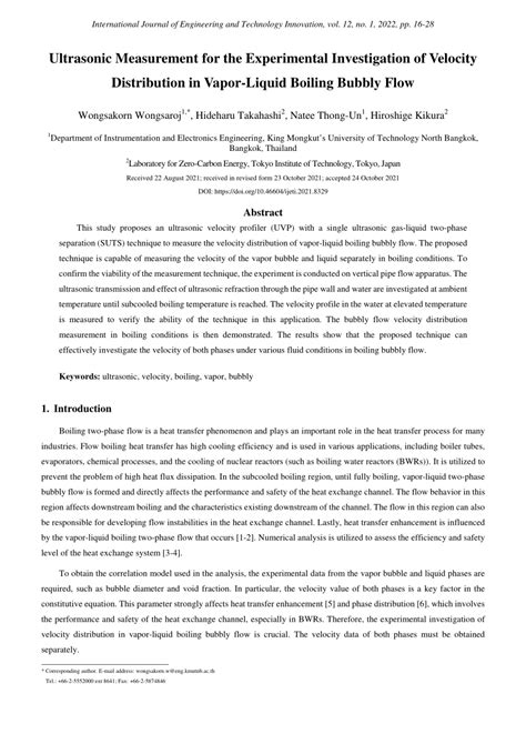 Pdf Ultrasonic Measurement For The Experimental Investigation Of