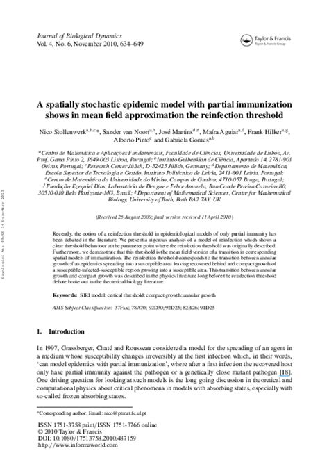 Pdf A Spatially Stochastic Epidemic Model With Partial Immunization