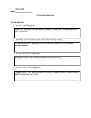 Friction Lab Assignment Pdf Malia Tabb Name Friction Lab Assignment Pre Lab Questions 1 What