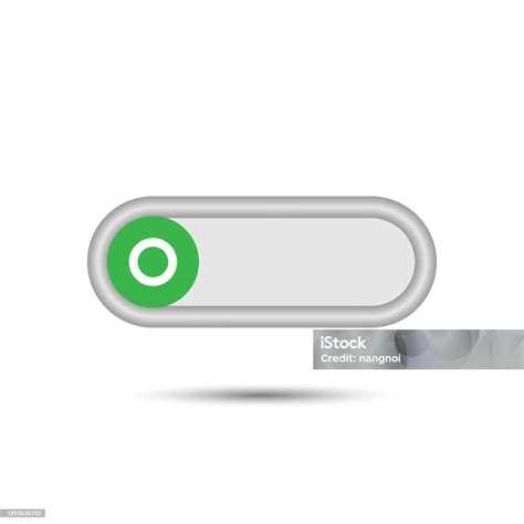 회색 배경이 있는 끄기 슬라이더 스타일의 전원 버튼에서 Off 버튼은 빨간색 원과 녹색 원의 온 버튼으로 둘러싸여 있습니다 그래픽 사용자 인터페이스에 대한 스톡 벡터 아트