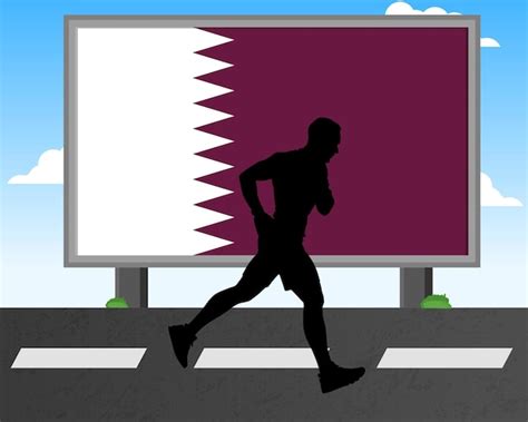 premium vector running man silhouette with qatar flag on billboard