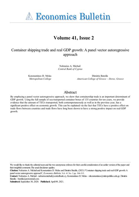 Pdf Container Shipping Trade And Real Gdp Growth A Panel Vector Autoregressive Approach