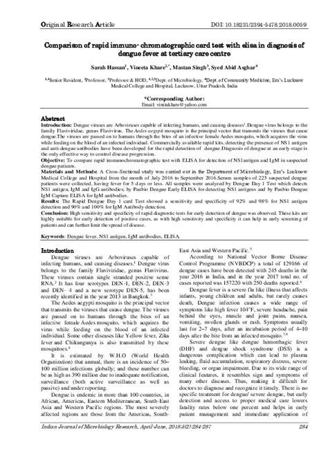 Pdf Comparison Of Rapid Immuno Chromatographic Card Test With Elisa