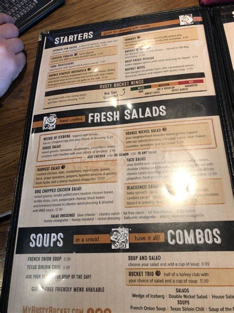Menu At Rusty Bucket Restaurant And Tavern Novi Traditions Dr