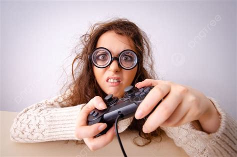 Funny Nerd Girl Working On Computer Photo Background And Picture For