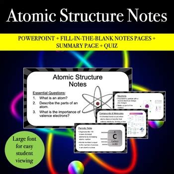 Atoms Atomic Structure Activity Notes By The Science Rainbow
