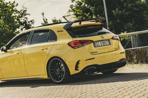 Yellow Mercedes Benz A45 Amg Showing Its Rear Spoiler Editorial Stock