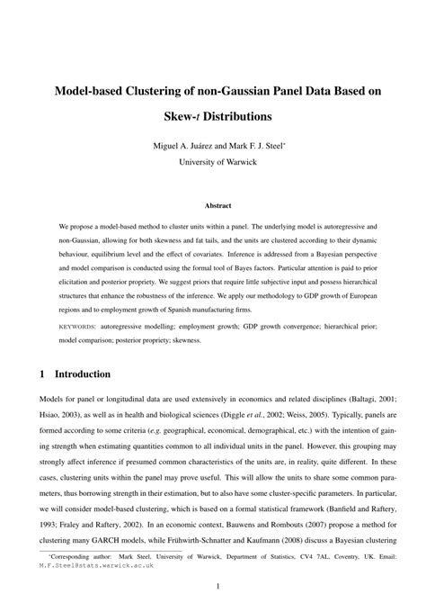 Pdf Model Based Clustering Of Non Gaussian Panel Data Based On Skew T