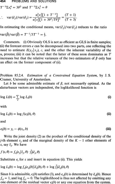 Estimation Of A Constrained Equation System Econometric Theory