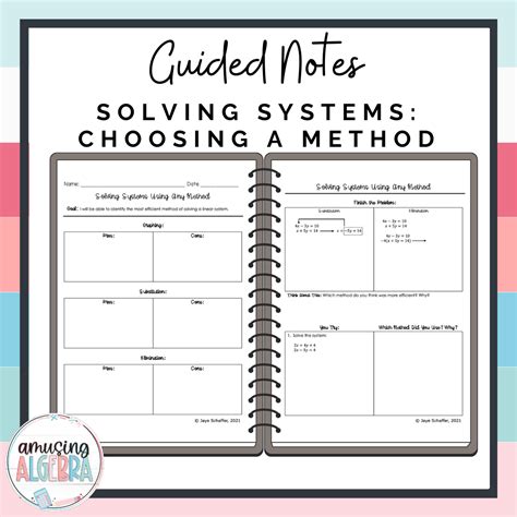 Algebra 1 Solving Systems By Any Method Scaffolded Guided Notes Made