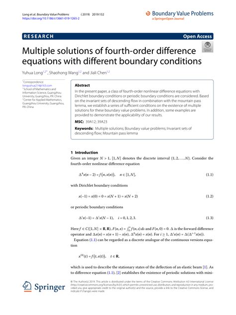 Pdf Multiple Solutions Of Fourth Order Difference Equations With Different Boundary Conditions