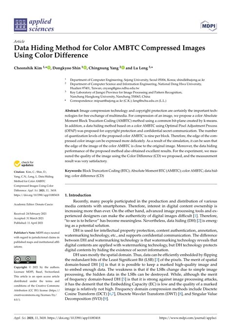 Pdf Data Hiding Method For Color Ambtc Compressed Images Using Color