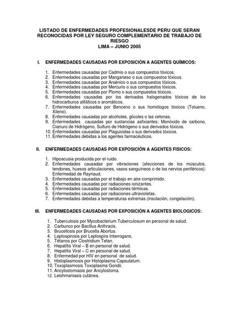 Listado De Enfermedades Profesionales Pdf Amianto Cáncer