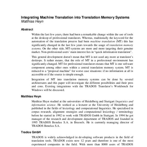 Integrating Machine Translation Into Translation Memory Systems Acl