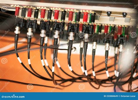 Electronic Signal Processing Devices In A Science Lab Many Connected