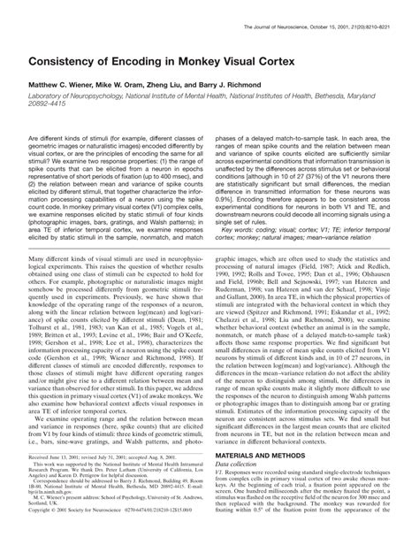 Pdf Consistency Of Encoding In Monkey Visual Cortex