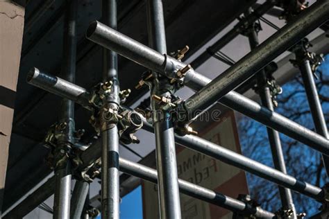 Scaffolding On A Construction Site Detail Of The Scaffolding Structures Made Of Galvanized
