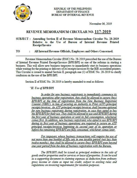 Amended Rules On The Use Of Bir Printed Receiptsinvoices Grant Thornton
