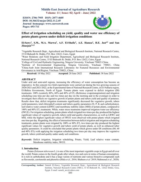 Pdf Effect Of Irrigation Scheduling On Yield Quality And Water Use
