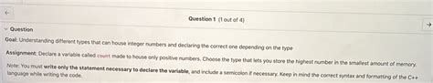 Solved 1 Out Of 4 Question Goal Understanding Different Types That