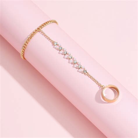 Badu Bg Блестящи перлени кристали свързани пръстени гривни за жени пънк кубинска верига