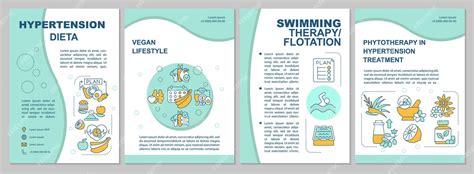 고혈압 다이어트 브로셔 템플릿입니다 수영 요법 전단지 소책자 전단지 인쇄 선형 아이콘이 있는 표지 디자인 프레젠테이션