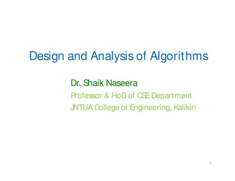 A Best Course Design And Analysis Of Algorithms Dr Shaik Naseera Professor
