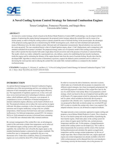 Pdf A Novel Cooling System Control Strategy For Internal Combustion Engines