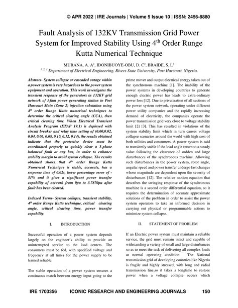 PDF Fault Analysis Of KV Transmission Grid Power System For Improved Stability Using Th