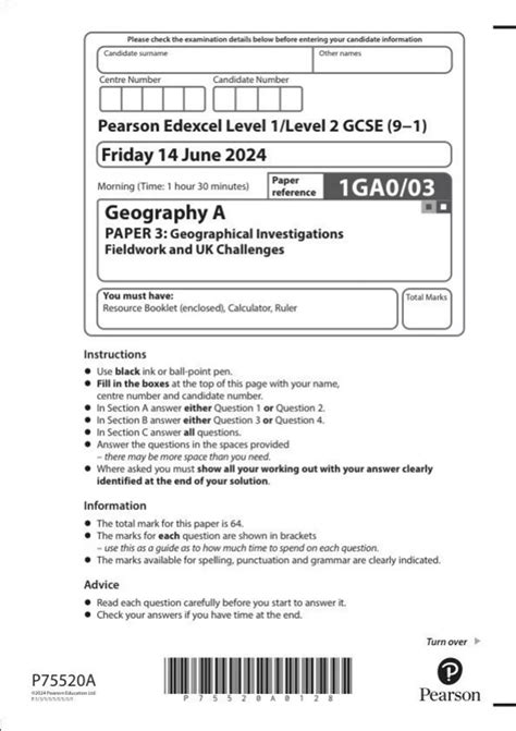 Edexcel Gcse Geography A 1ga0 03 Paper 3 Geographical Investigations