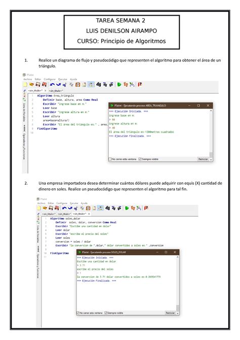 Tarea Semana 2 Algoritmos TAREA SEMANA 2 LUIS DENILSON AIRAMPO CURSO Principio De Algoritmos
