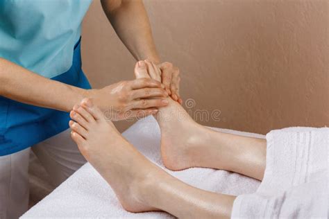 A Woman Came To A Professional For Foot Massage Close Up Of Female