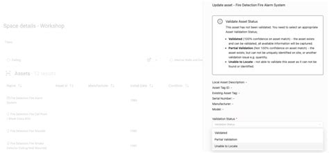 asset validation status in the inspections application elias help