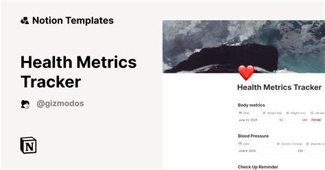 Health Metrics Tracker Template By Gizmodos Notion Marketplace