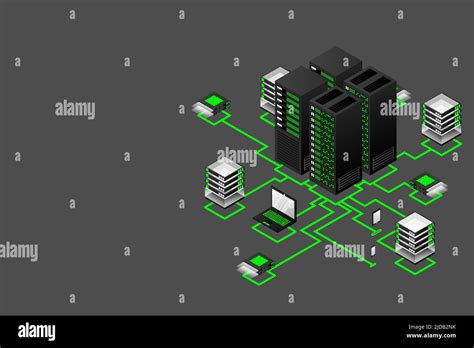Concept Of Data Network Management Vector Isometric Map With Business Networking Servers