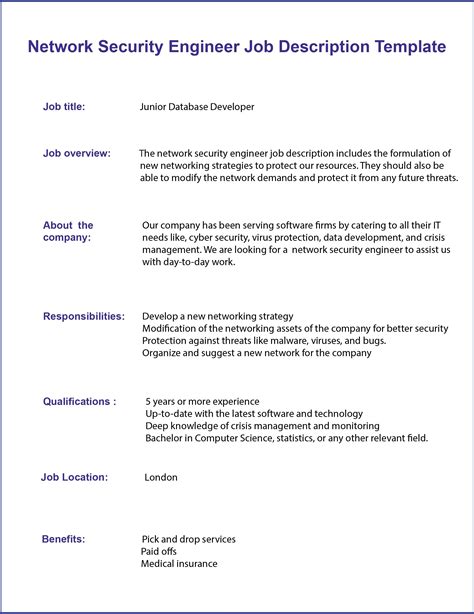 Network Security Engineer Job Description 2025