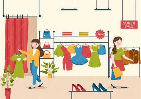 Tienda De Ropa De Moda Para Mujeres Plantilla Ilustración Dibujada A