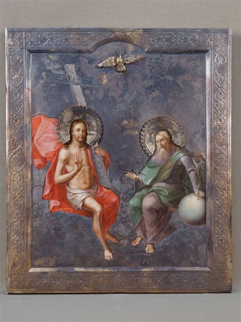 Икона Святая Троица Новозаветная дерево масло 312 × 267см Оклад