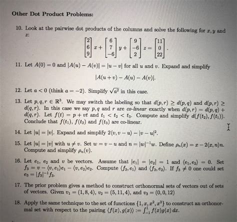 Solved Other Dot Product Problems 10 Look At The Pairwise