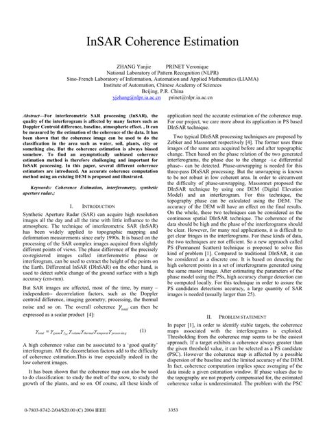 Pdf Insar Coherence Estimation