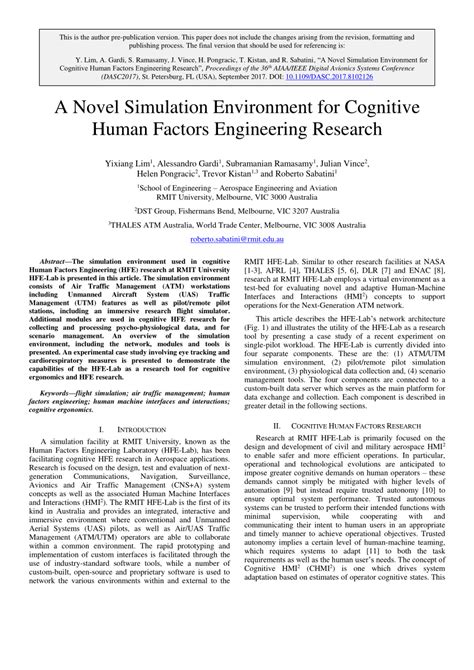 Pdf A Novel Simulation Environment For Cognitive Human Factors