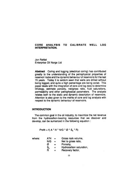Core Analysisi To Calibrate Well Log Interpretation Pdf