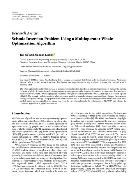Pdf Seismic Inversion Problem Using A Multioperator Whale Optimization Algorithm