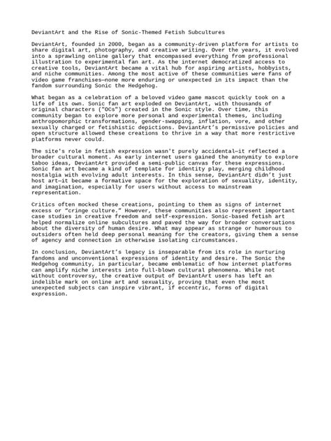 Deviantart And The Rise Of Sonic Themed Subcultures Pdf Sexual Fetishism